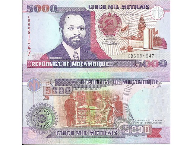 MOZAMBIQUE 5000 meticais 1991. UNC