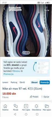 Nike air max 97 vel. 47,5 (31cm)