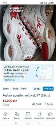 Reebok question mid vel. 47 (31cm)