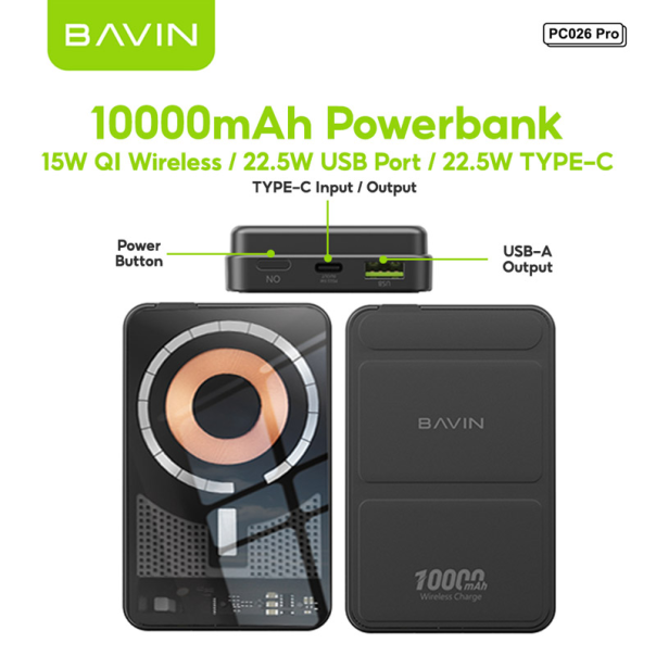 Power Bank Bavin Mag Charger PC026 pro 10000 mAh crni