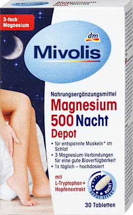 Mivolis
Magnezijum 500 - depo tablete sa trostrukim magnezijumom za noć, 30 kom
Dodatak ishrani