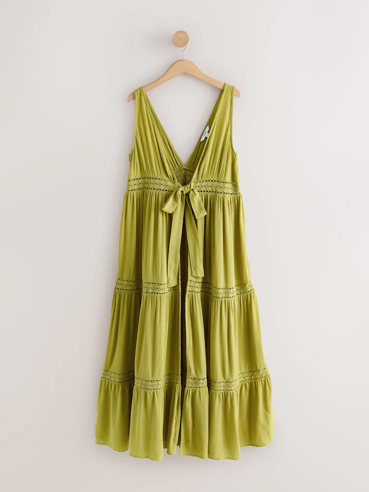 Lime Zeleno - Tie Front Maxi Length Cover-Up