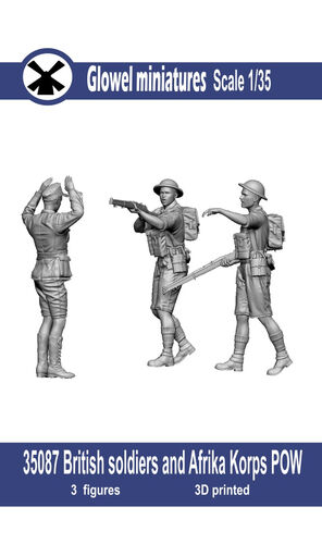 NEW! Glowel Miniatures 35087 British Soldiers and Afrika Korps POW (3 Figures / 3D-Printed)