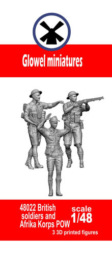 NEW! Glowel Miniatures 48022 British Soldiers and Afrika Korps POW (3 Figures / 3D-Printed)
