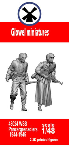 NEW! Glowel Miniatures 48024 German WWII Waffen SS Panzergrenadiers 1944 - 1945 (2 Figures / 3D-Printed)