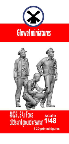 NEW! Glowel Miniatures 48025 US Air Force WWII Pilots and Ground Crewman (3 Figures / 3D-Printed)