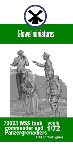 NEW! Glowel Miniatures 72023 German WWII Waffen SS Tank Commander and Panzergrenadiers (4 Figures / 3D-Printed)