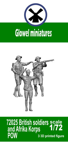 NEW! Glowel Miniatures 72025 British Soldiers and Afrika Korps POW (3 Figures / 3D-Printed)