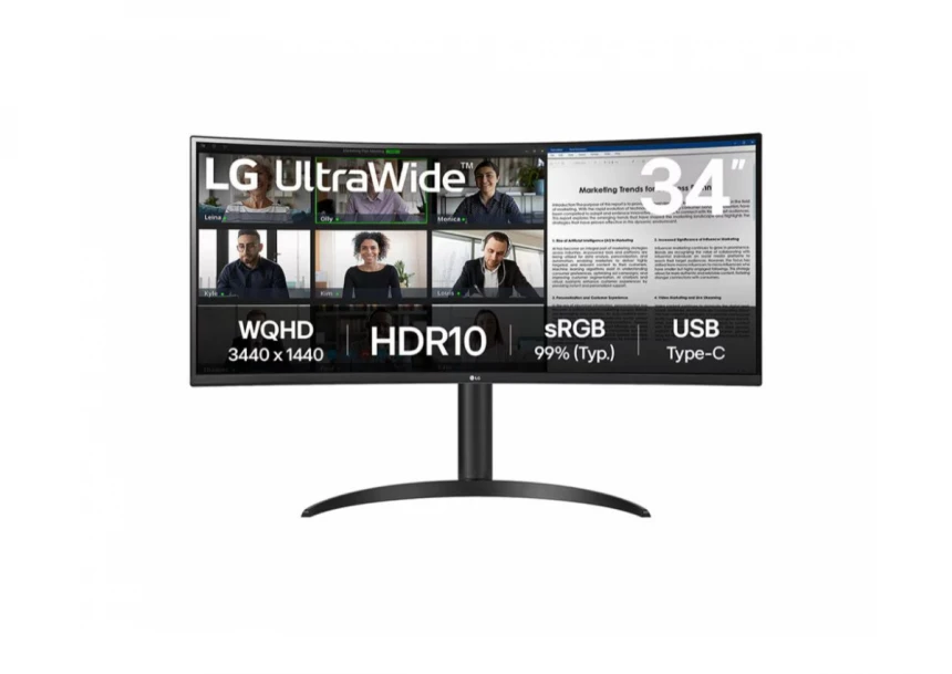Monitor LG 34WR55QK-B 34"/VA,zakrivljen,21:9/3440x1440/100Hz/5ms GtG/HDMIx2,DP,USB/visina/VESA/crna