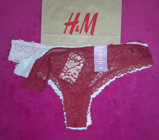 H&M 3kom crvene,roze,bele brazilke cipka NOVO!%