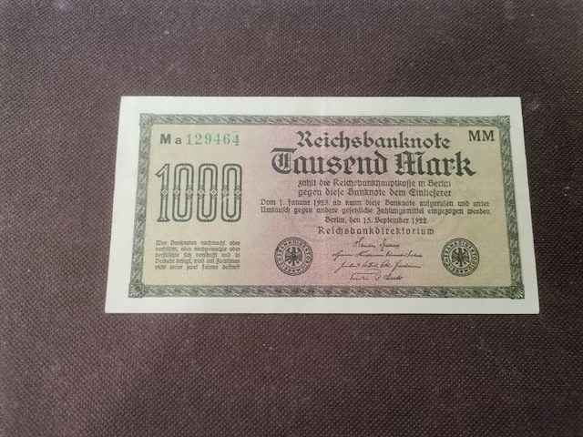 GERMANY 1000 MARK 1922 ( 51 )