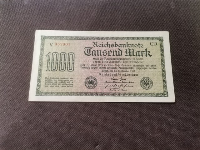 GERMANY 1000 MARK 1922 ( 43 )