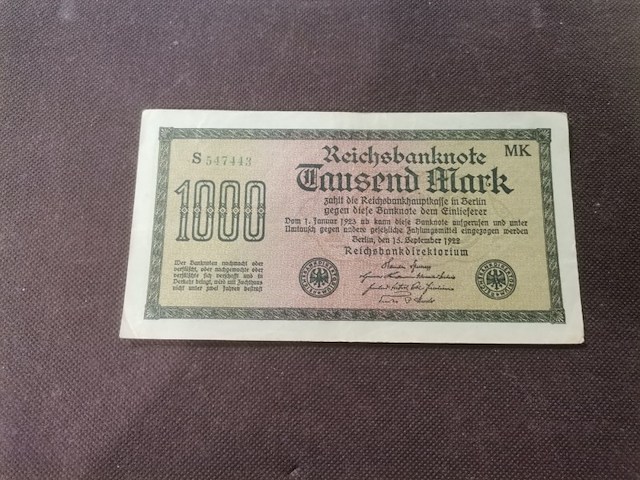 GERMANY 1000 MARK 1922 ( 38 )