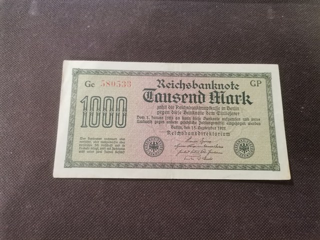 GERMANY 1000 MARK 1922 ( 36 )