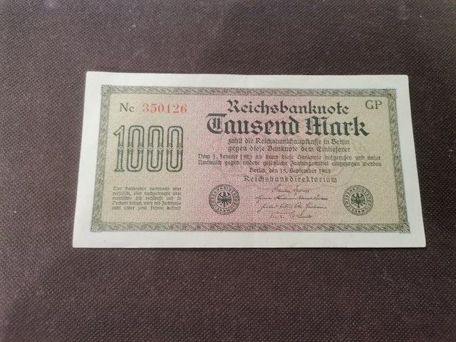 GERMANY 1000 MARK 1922 ( 30 )