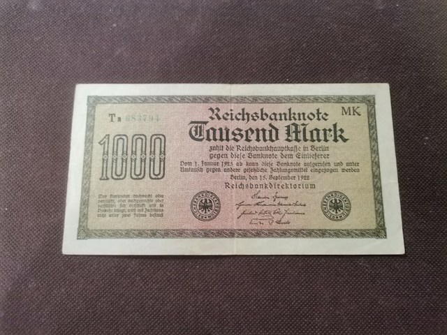 GERMANY 1000 MARK 1922 ( 28 )