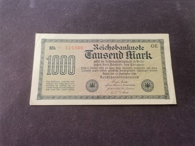 GERMANY 1000 MARK 1922 ( 21 )