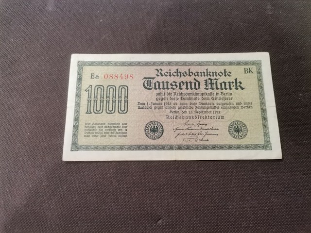 GERMANY 1000 MARK 1922 ( 19 )