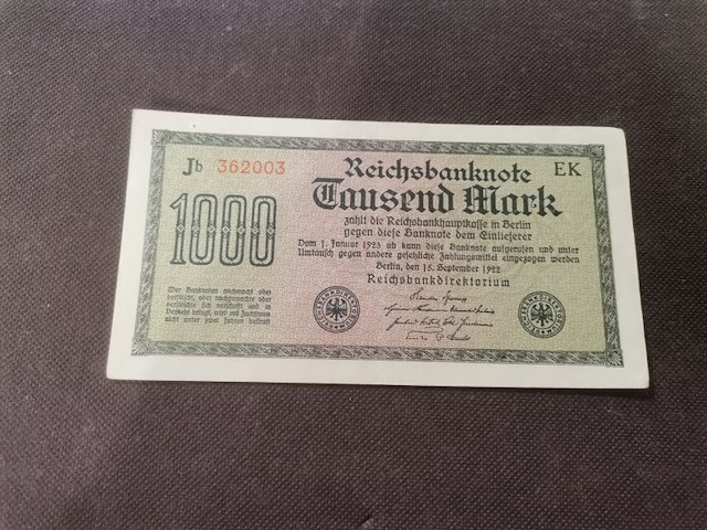 GERMANY 1000 MARK 1922 ( 16 )