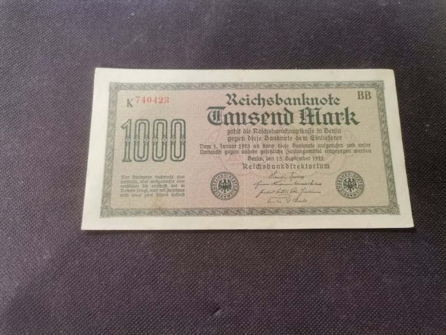 GERMANY 1000 MARK 1922 ( 11 )