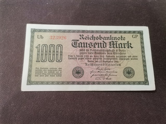 GERMANY 1000 MARK 1922 ( 9 )