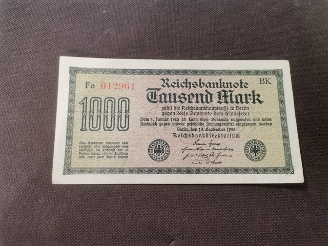 GERMANY 1000 MARK 1922 ( 5 )