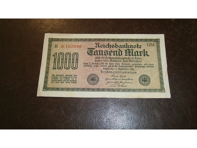 GERMANY 1000 MARK 1922 ( 14 )