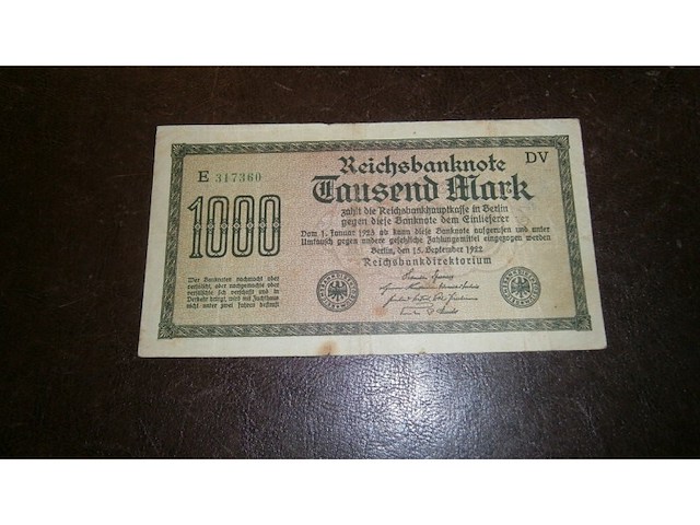 GERMANY 1000 MARK 1922 ( 3 )