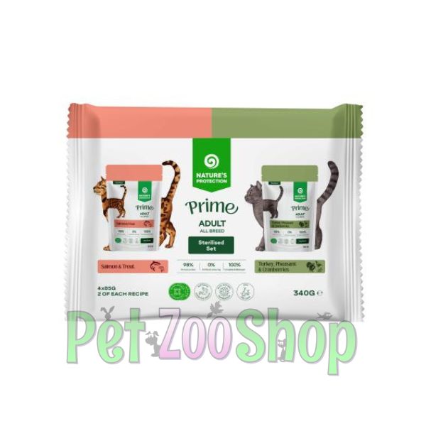 Nature’s Protection Sterilized Flowpack – 4x85g (ćuretina, fazan, brusnice & losos, pastrmka)