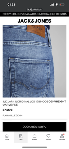 Jack & Jones 31/32 vel 1800 din