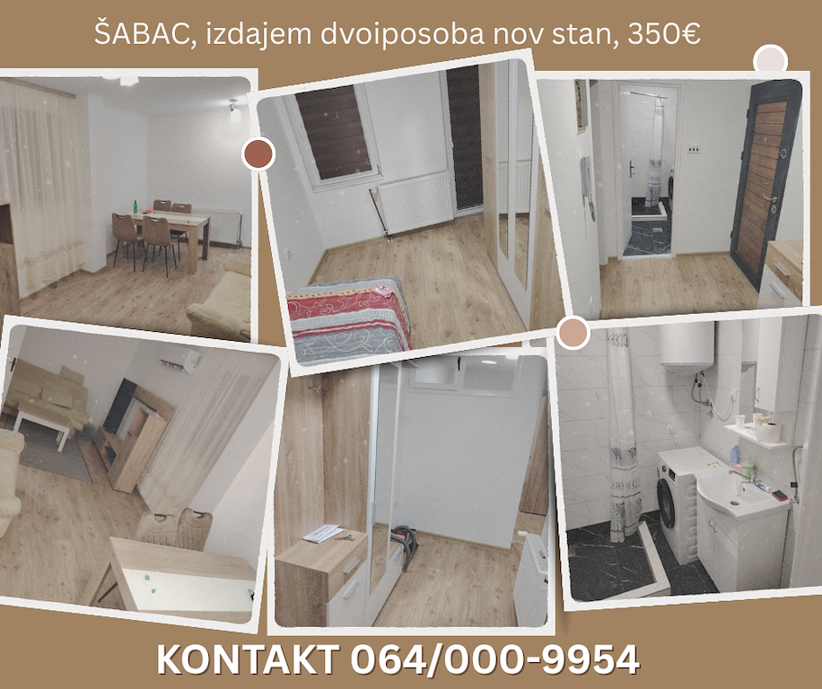 Šabac, izdajem nov dvoiposoban stan 60m2,