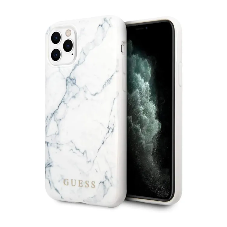 Maska Guess Faceplate Marble za iPhone 11 Pro Max bela.