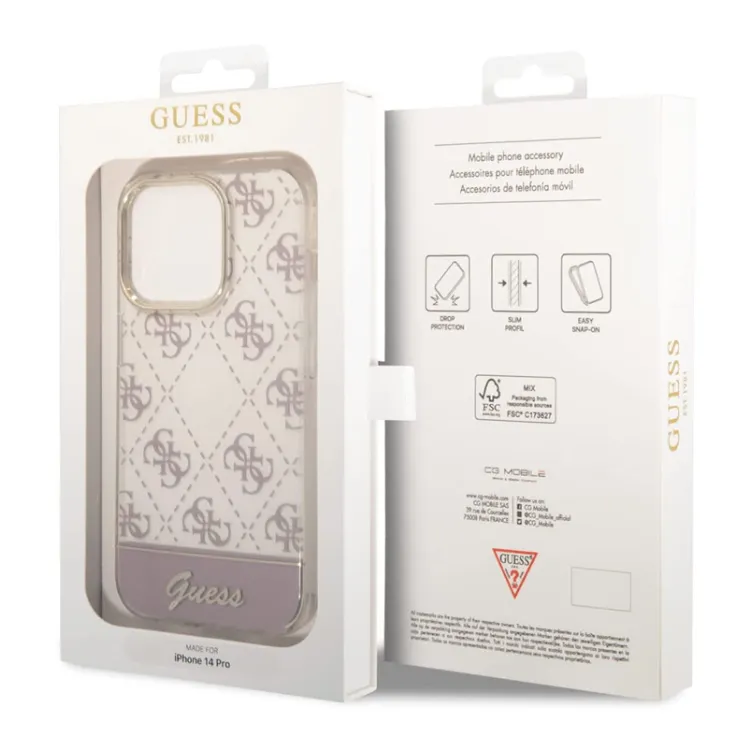Maska Guess PC/ TPU Peony Glitter Script Logo za iPhone 14 Pro pink