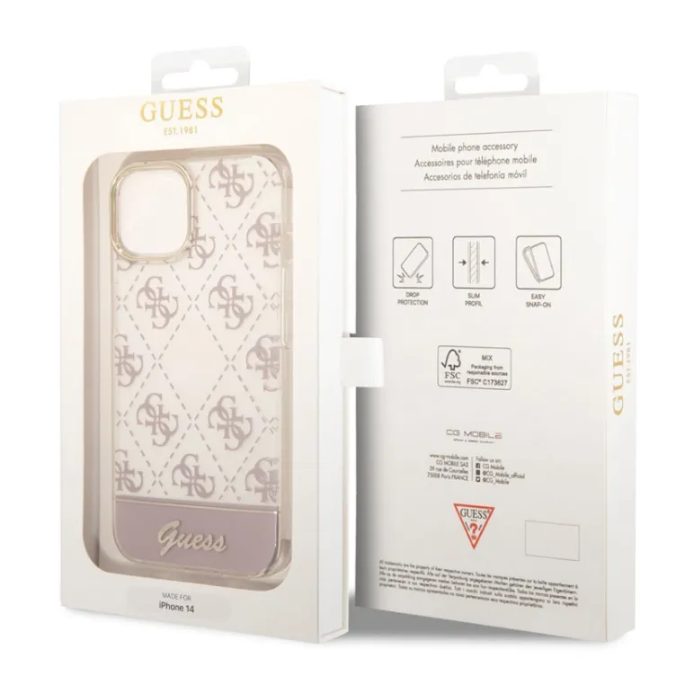 Maska Guess PC/ TPU Peony Glitter Script Logo za iPhone 14 Plus pink