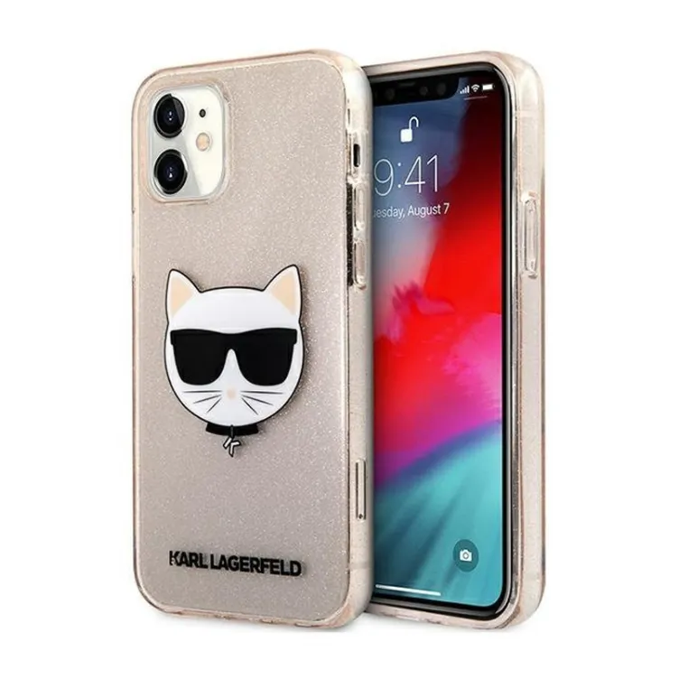 Maska Karl Lagerfeld Glitter Cat za iPhone 12 Mini zlatna.
