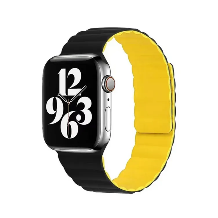 Silikonska narukvica za Apple Watch sa magnetom crno zuta 38/ 40/ 41 mm
