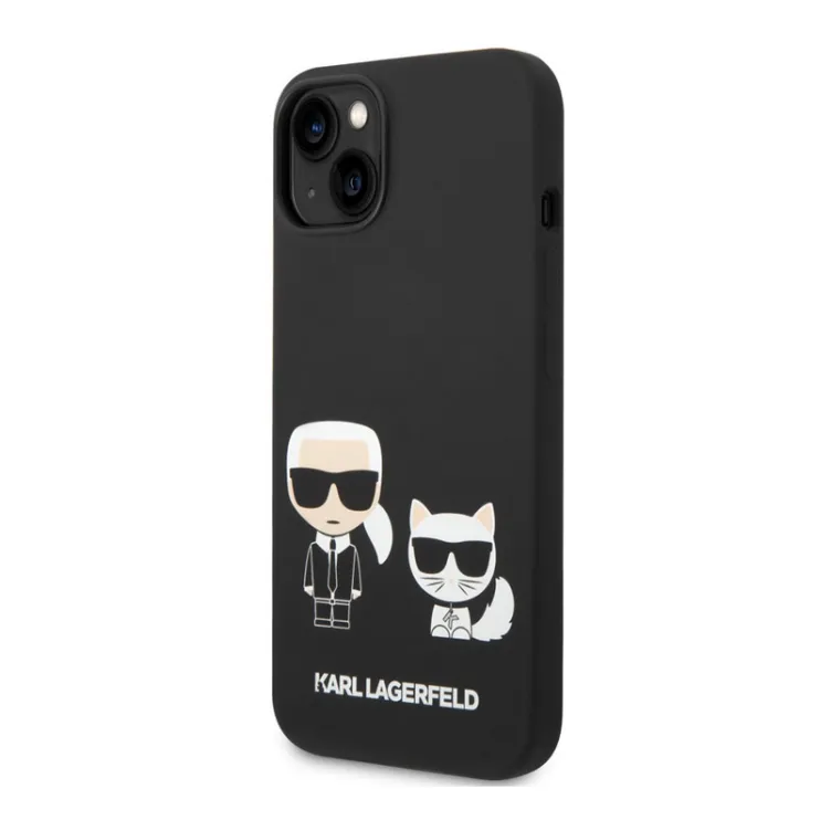 Maska Karl Lagerfeld and Choupette Liquid Silicone za iPhone 14 Plus crna.