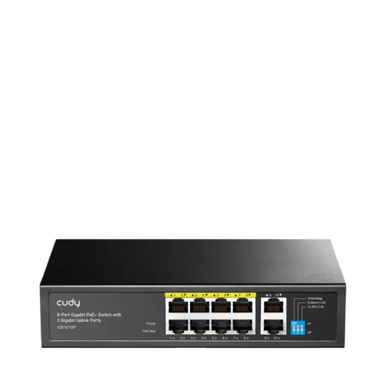 Svič 10/100/1000 10-port Cudy GS1010P/ 8 PoE+ sa 2 Gigabit Uplink porta 120W