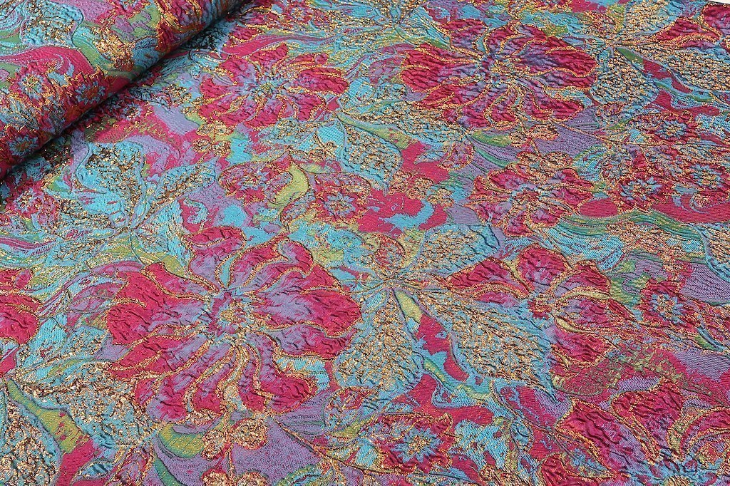 CIKLAMA CVETNI BROKAT PM071 – 63 SA TIRKIZNIM SJAJEM – LUKSUZNA METRAŽA ZA SVEČANE HALJINE – ŠIRINA 160CM