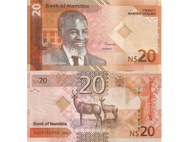 NAMIBIA Namibija 20 dollars 2025. UNC Hibrid