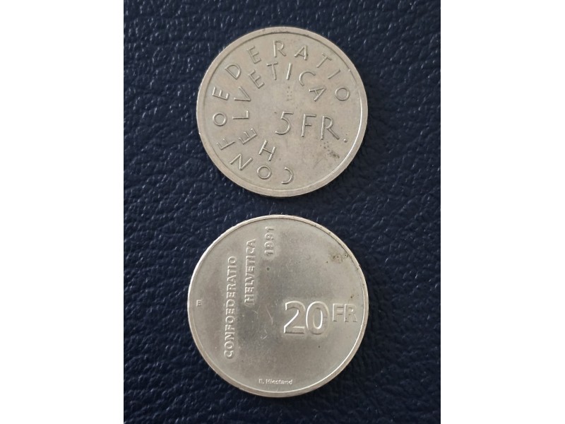 Swiss kovanica 20fr.srebro 1291-1991, Kovanica 5fr.1975