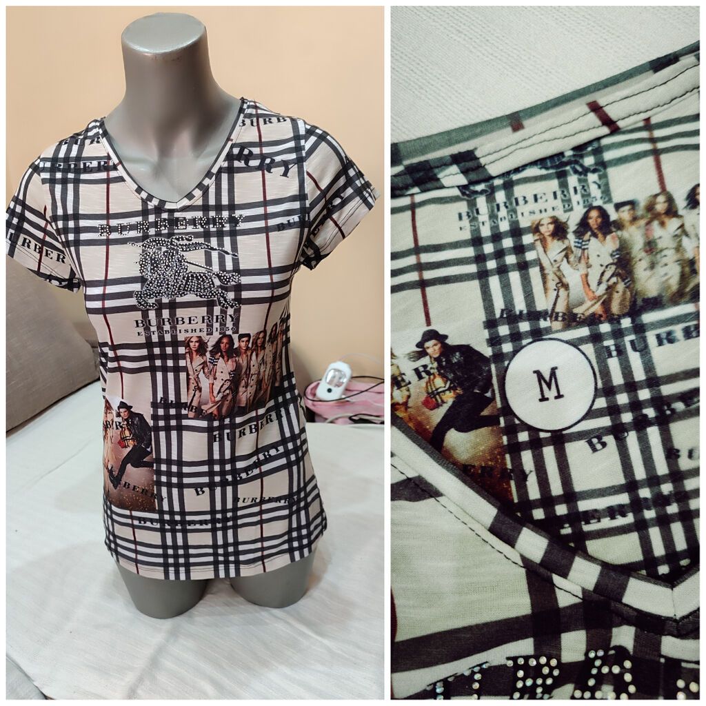 Ženska majica kratkih rukava, V-izrez, dezen sa kariranim printom i