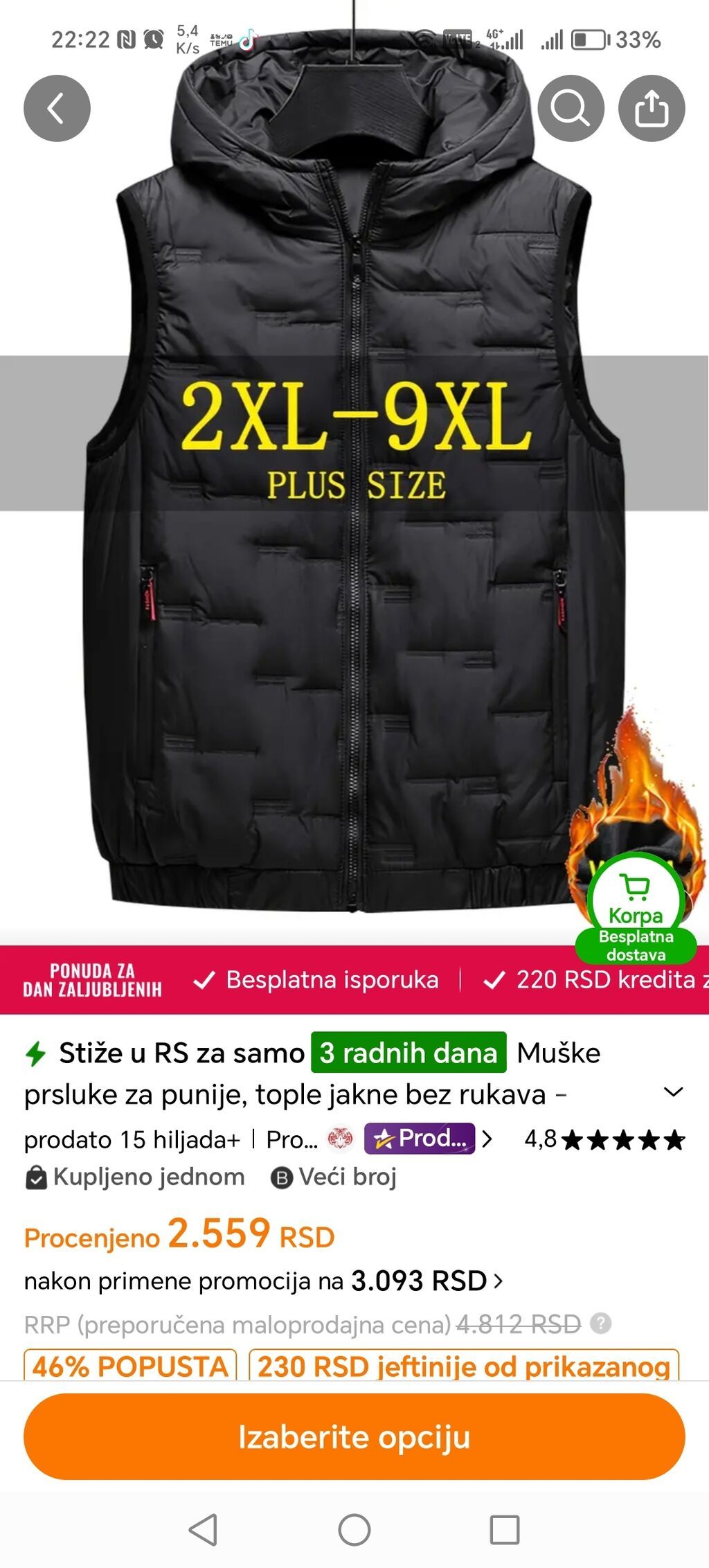 Muški prsluk bez rukava – plus size 9XL - Model: topli, punjeni