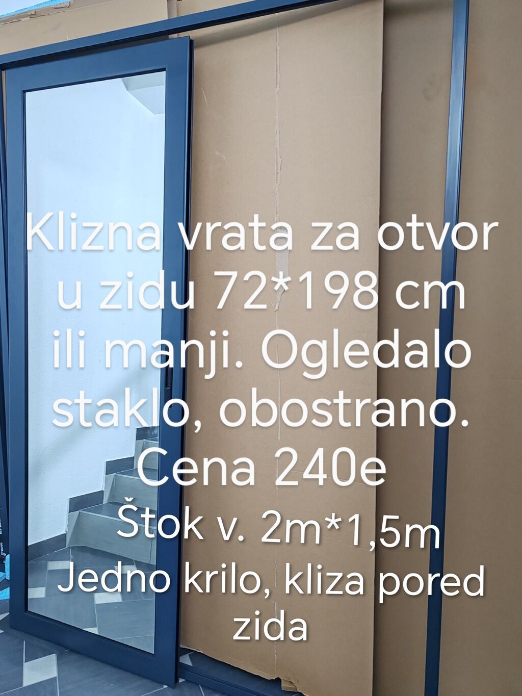 Klizna vrata sa ogledalo-staklom (obostrano), jednokrilna, klize pored