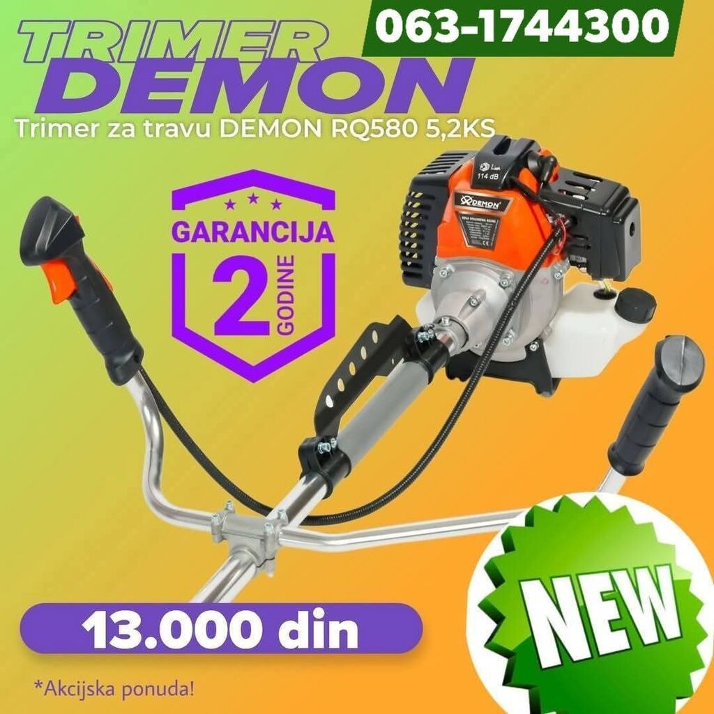 Trimer za travu DEMON RQ580, snaga 5,2 KS. Benzinski motor s lako