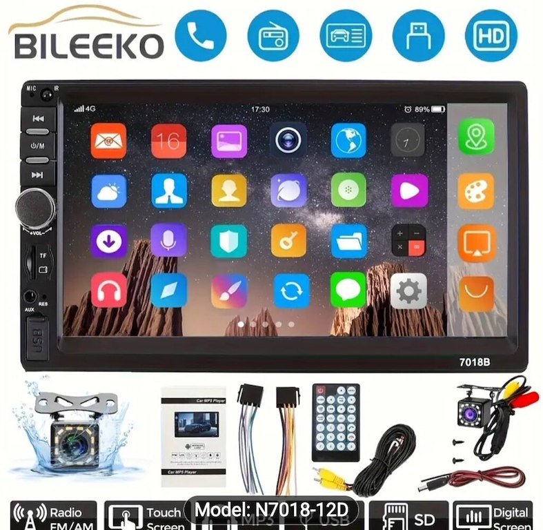 BILEEKO 2-DIN multimedijalni auto radio – Model N7018-12D Ključne