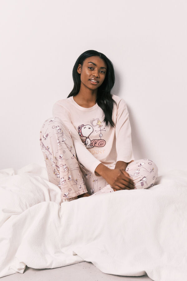 Rosa Baumwoll-Pyjama lang Snoopy