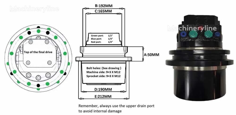 Pentru Utilaje krajnji pogon za Kubota U35/U55 – Dimensiuni și Porturi Specificate građevinske mašine