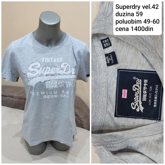 Ženska Superdry majica kratkih rukava siva vel.42