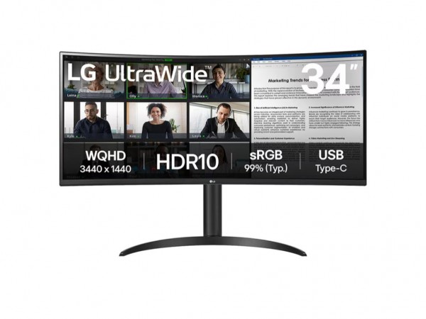 Monitor LG 34WR55QK-B 34''VA,zakrivljen,21:93440x1440100Hz5ms GtGHDMIx2,DP,USBvisinaVESAcrna' ( '34WR55QK-B.AEU' )